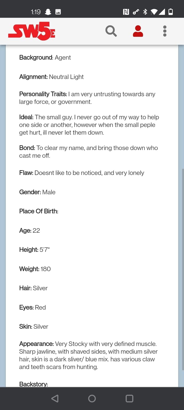 Background: Agent Alignment: Neutral Light Personality Traits: I am ...