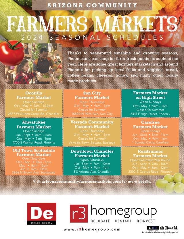 ARIZONA COMMUNITY FARMERS MARKET! 2024 SEASONA:. SCHEDULES Thanks to ...