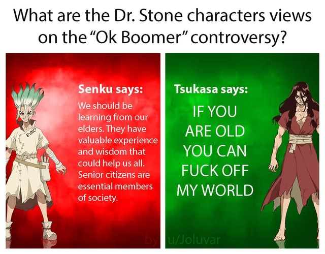 Dr. Stone on views Boomers - What are the Dr. Stone characters views on ...