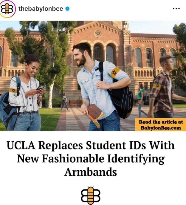 3) thebabylonbee @ UCLA Replaces Student IDs With New Fashionable Identifying Armbands BB ...