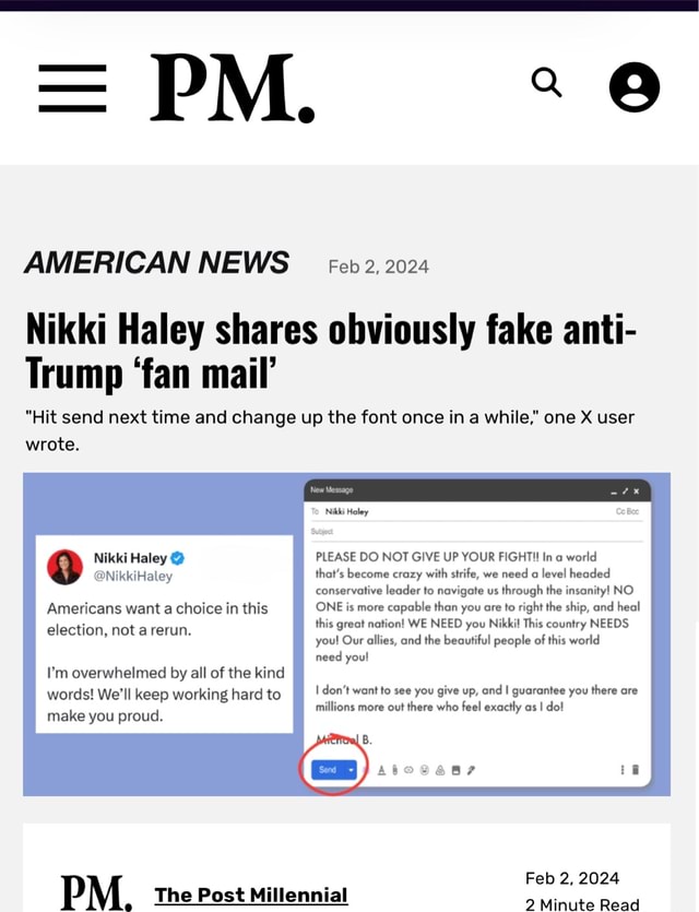 = PM. AMERICAN NEWS 2, 2024 Nikki Haley shares obviously fake anti ...