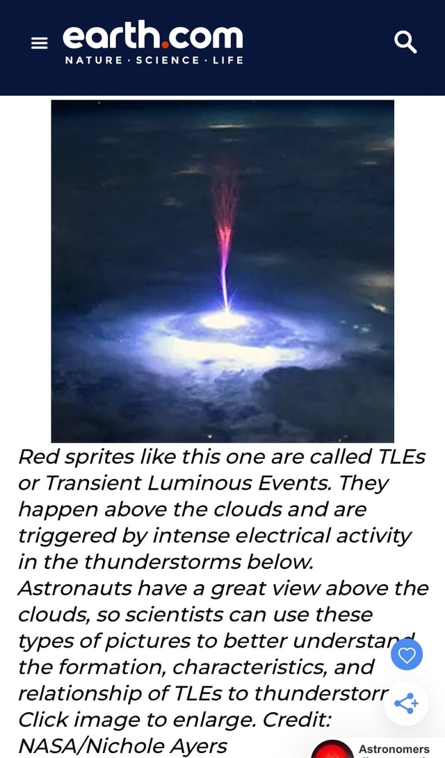 = earth com NATURE: -LIFE Red sprites like this one are called TLEs or ...