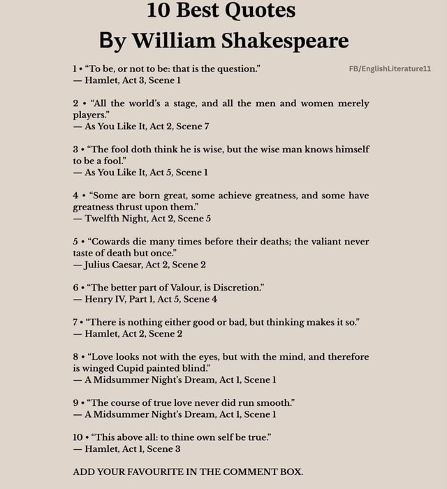 10 Best Quotes By William Shakespeare 1* "To be, or not to be: that is ...