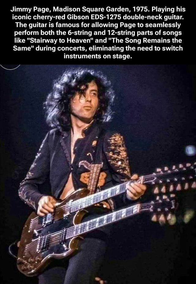 Jimmy Page, Madison Square Garden, 1975. Playing his iconic cherry-red ...