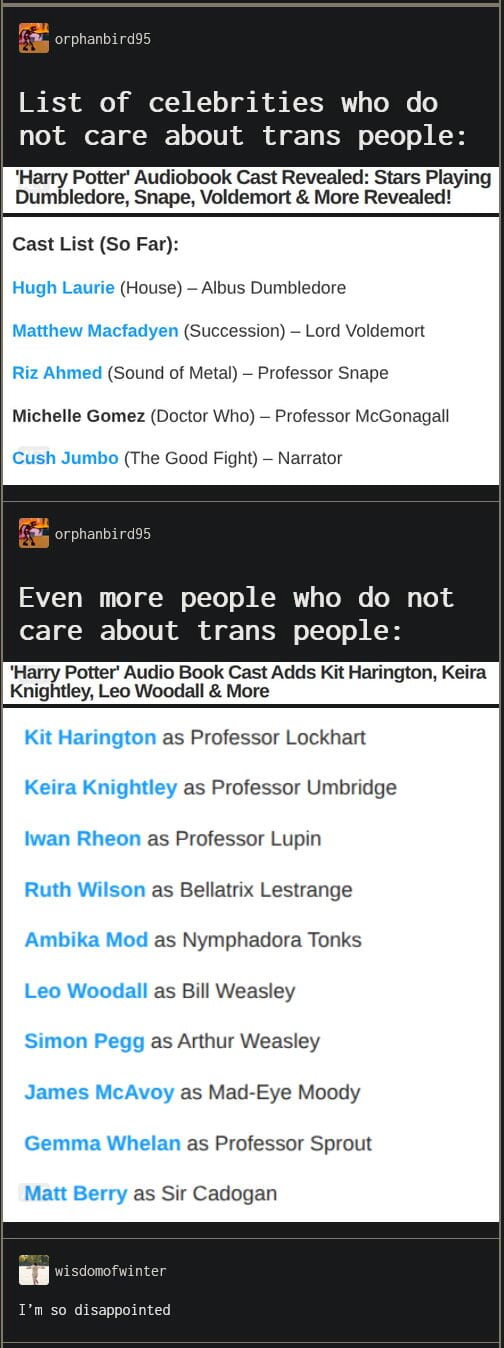 Orphanbird95 List of celebrities who do not care about trans people ...
