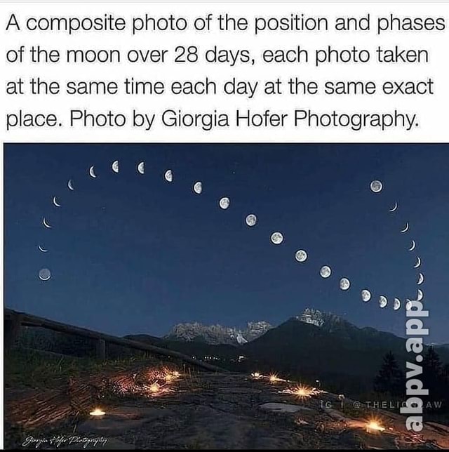 A composite photo of the position and phases of the moon over 28 days ...