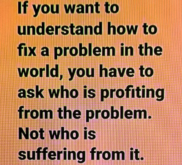 If you want to understand how to fix a problem in the world, you have to ask who is profiting ...