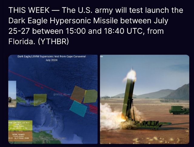 THIS WEEK - The U.S. army will test launch the Dark Eagle Hypersonic ...