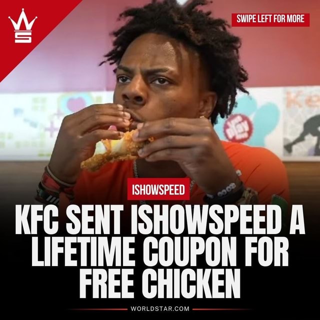 #KFC sent #IShowSpeed a lifetime coupon for free chicken 🍗 @ishowspeed ...
