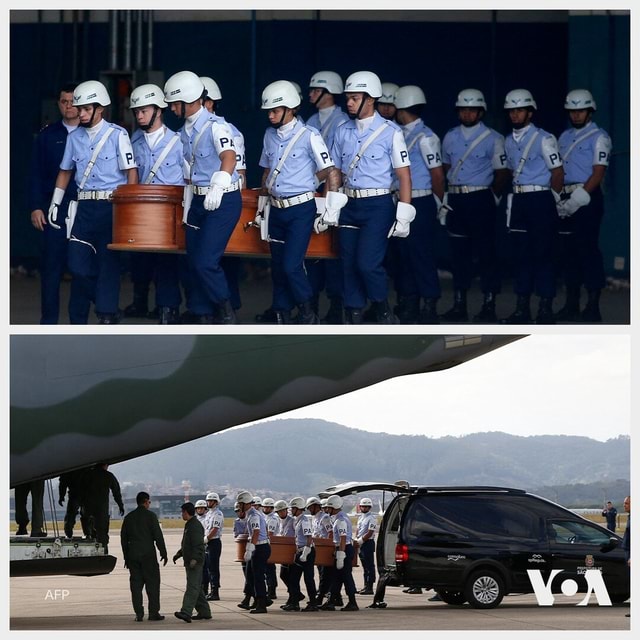 Coffins with the victims of the Voepass plane crash are carried by ...