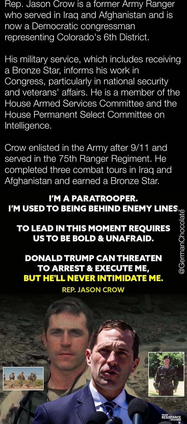 Rep. Jason Crow Is a former Army Ranger who served in lraq and ...