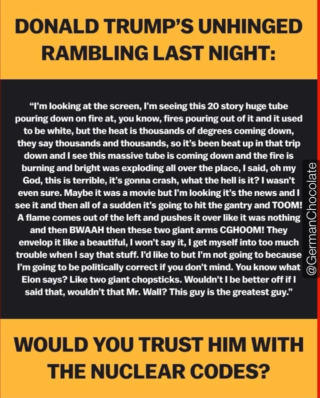 DONALD TRUMP'S UNHINGED RAMBLING LAST NIGHT: "I'm looking at the screen ...