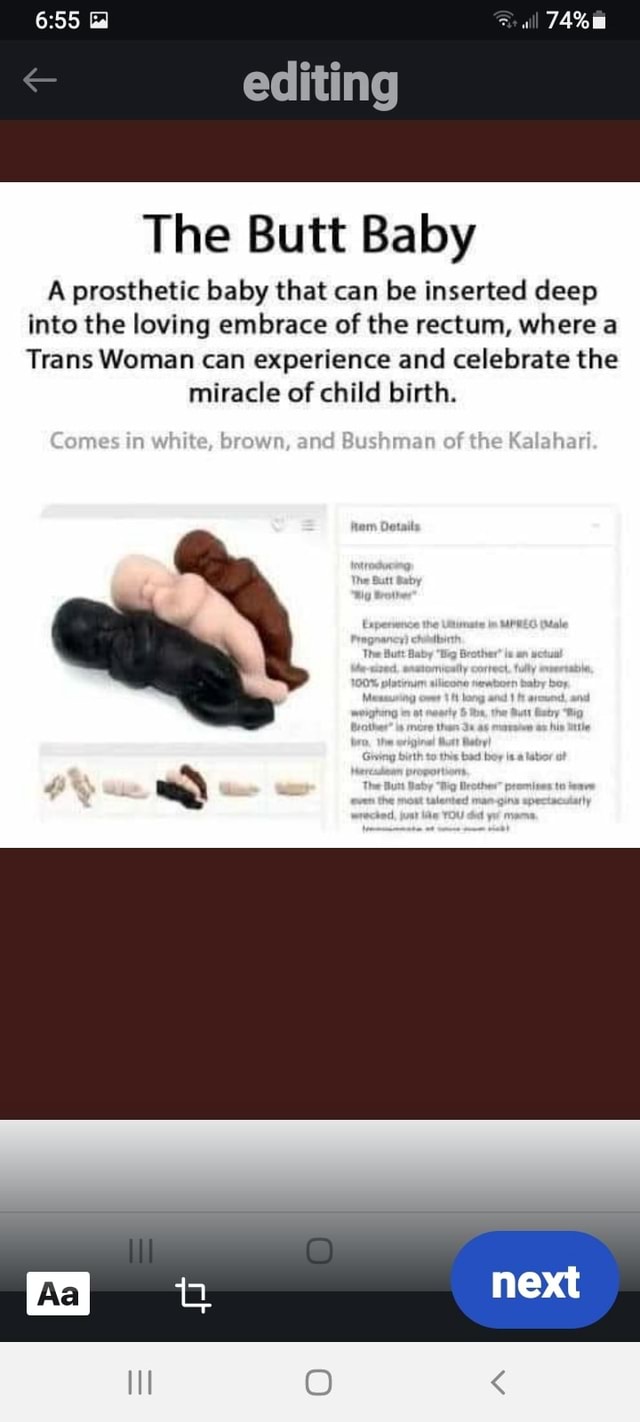 All 74% editing The Butt Baby A prosthetic baby that can be inserted ...