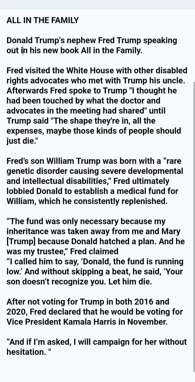 ALL IN THE FAMILY Donald Trump's nephew Fred Trump speaking out in his ...