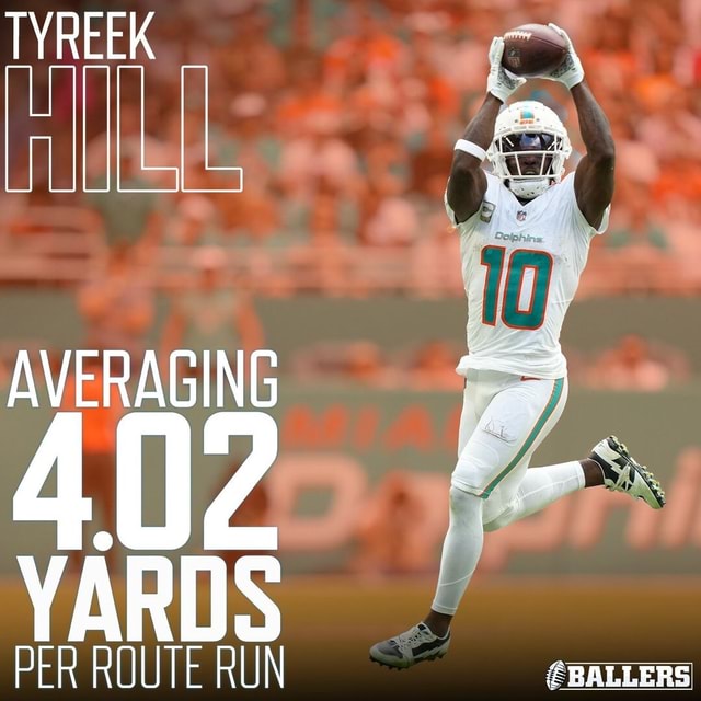 Tyreek Hill is averaging 4.02 yards per route run. Last season he led ...
