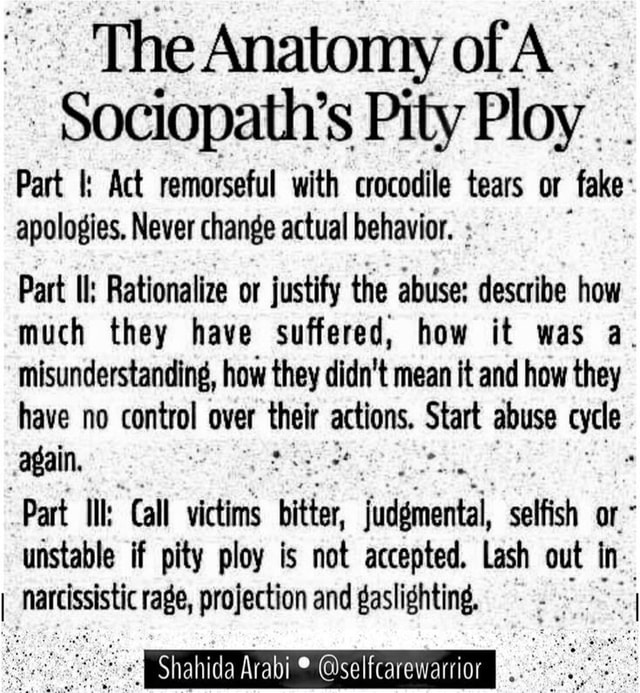 The Anatomy of s Pity Ploy Part I: Act remorseful with crocodile tears ...