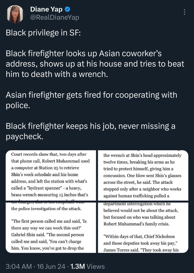 Diane Yap Black privilege in SF: Black firefighter looks up Asian ...