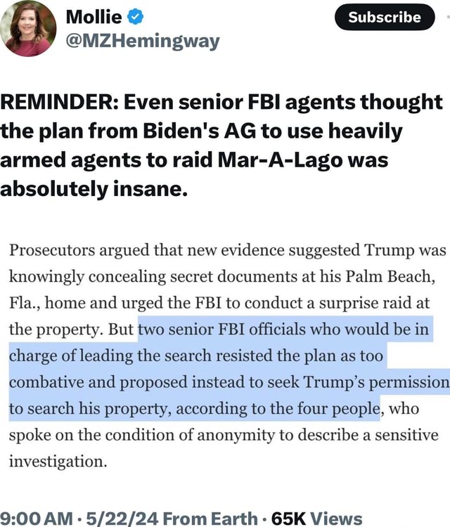 Mollie subscribe REMINDER: Even senior FBI agents thought the plan from ...