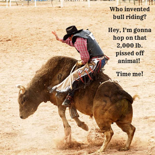 Id Who invented bull riding? Hey, I'm gonna hop on that 2,000 Ib ...