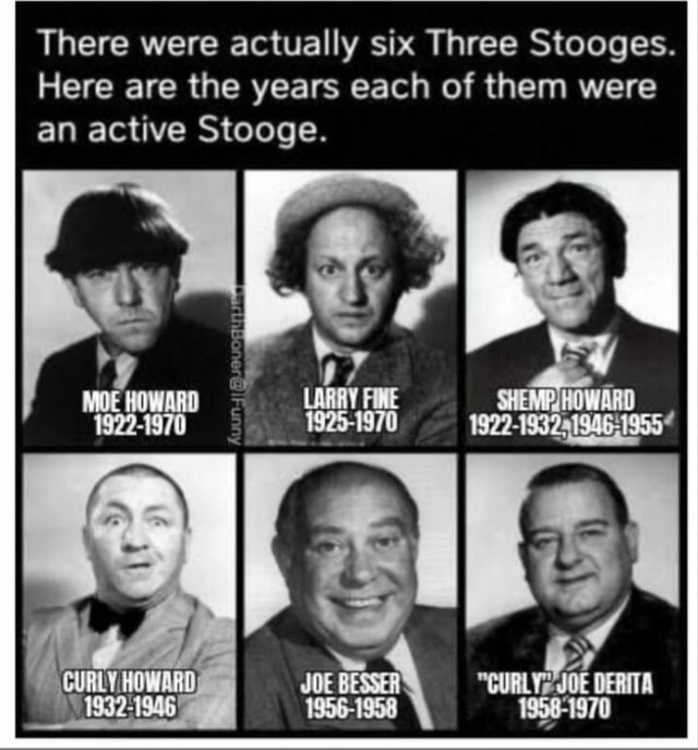 There were actually six Three Stooges. Here are the years each of them ...