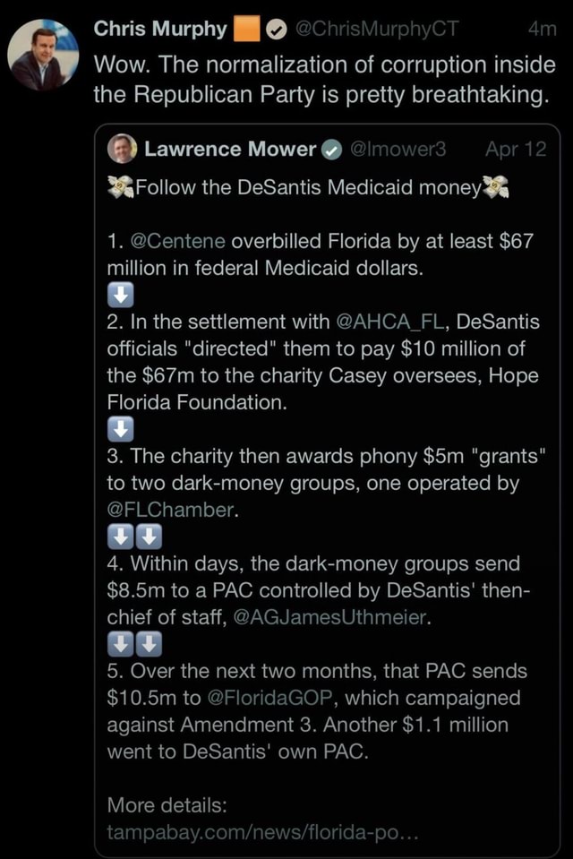 Chris Murphy Mu yC Wow. The normalization of corruption inside the ...