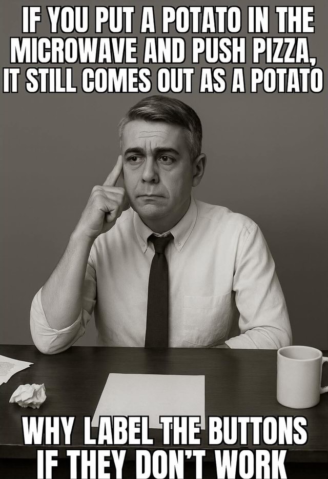 IF YOU PUT A POTATO IN THE MICROWAVE AND PUSH PIZZA, IT STILL COMES OUT ...