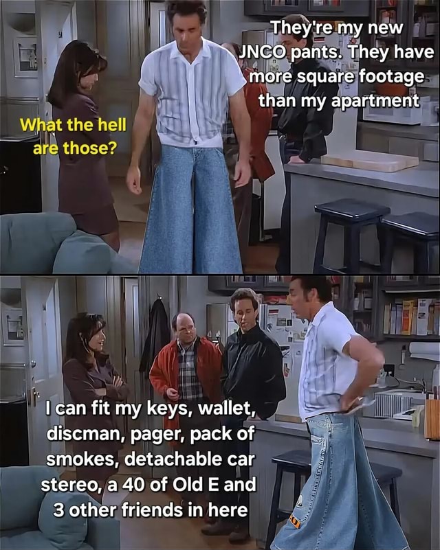 I They're my new INCO pants. They have "more square footage than my ...