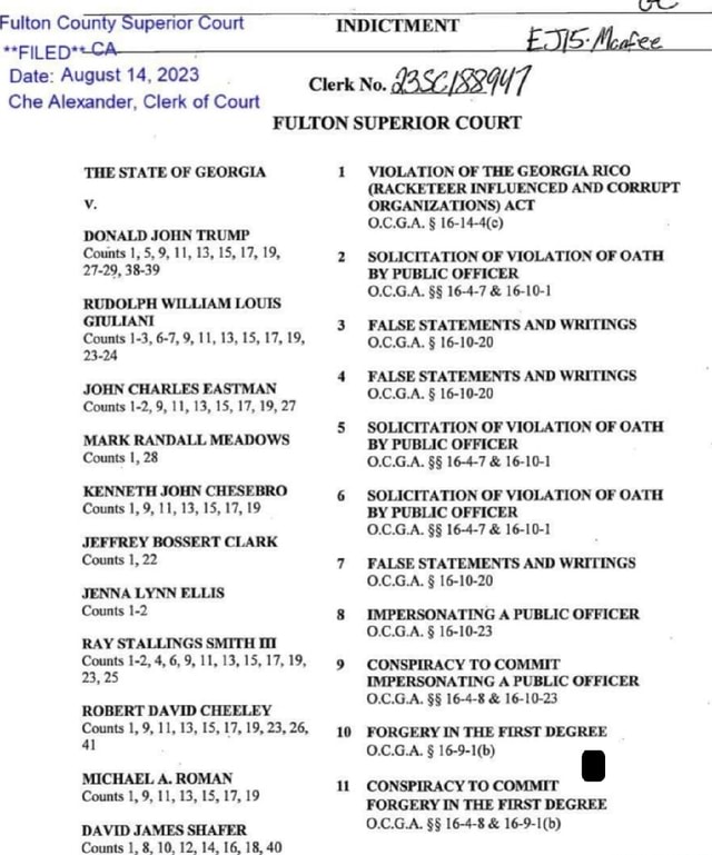 Date: August 14, 2023 Che Alexander, Clerk of Court INDICTMENT Fulton ...