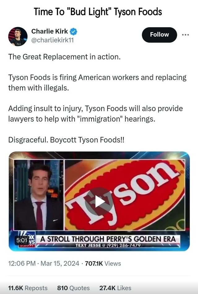 Time To "Bud Light" Tyson Foods Charlie Kirk @ @charliekirk11 The Great ...