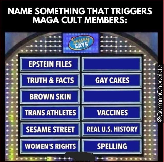 NAME SOMETHING THAT TRIGGERS MAGA CULT MEMBERS: EPSTEIN FILES TRUTH ...