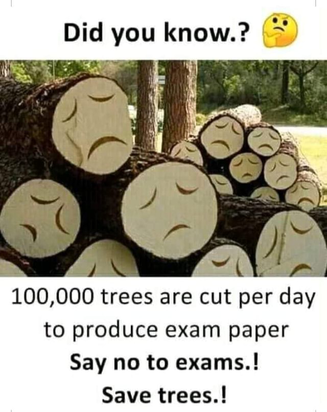 Did you know.? ~ 100, 000 trees are cut per day to produce exam paper ...