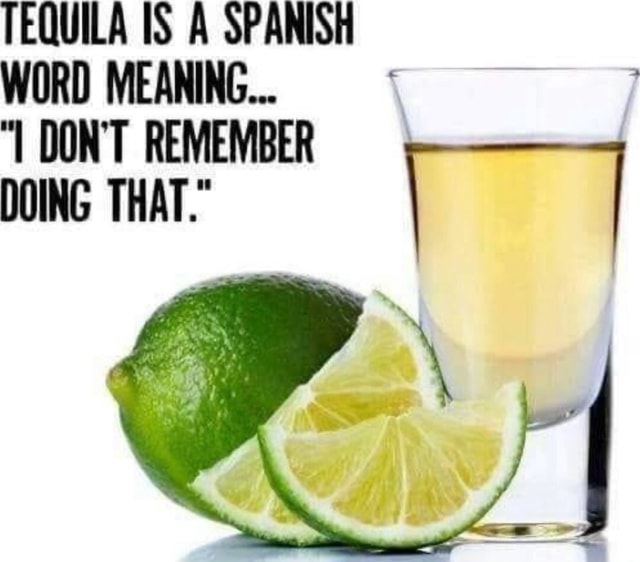 TEQUILA IS A SPANISH WORD MEANING... DON'T REMEMBER DOING THAT ...