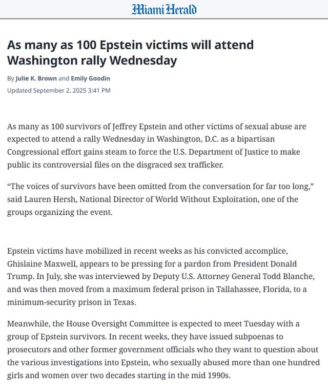 Miami Herald As many as 100 Epstein victims will attend Washington ...