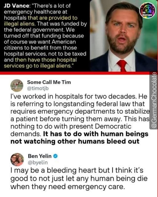 JD Vance: "There's a lot of emergency healthcare at hospitals that are ...