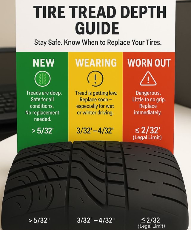 TIRE TREAD DEPTH GUIDE Stay Safe. Know When to Replace Your Tires. NEW ...