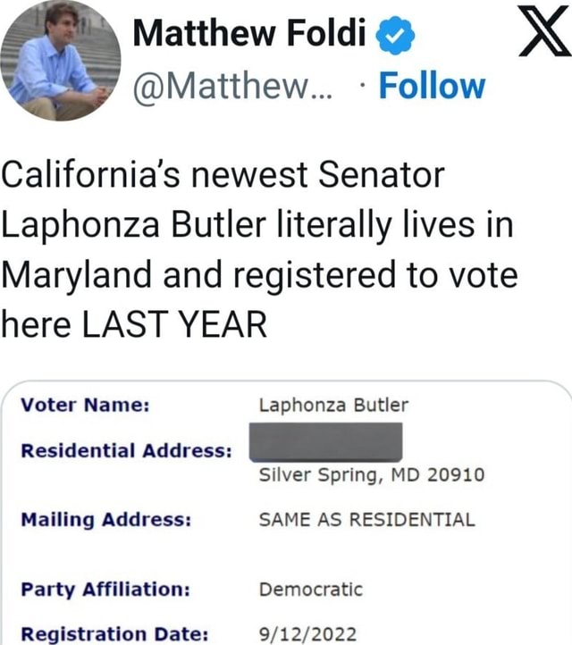 Matthew Foldi @Matthew... - Follow California's newest Senator Laphonza ...