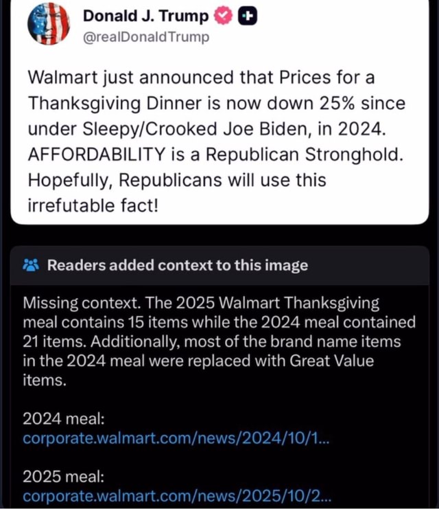 Donald J. Trump Walmart just announced that Prices for a Thanksgiving ...