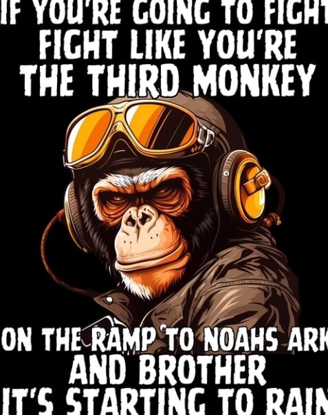 YOU RE GUING FIGHT LIKE YOU'RE THE THIRD MONKEY ON THE RAMP TO NOAHS ...