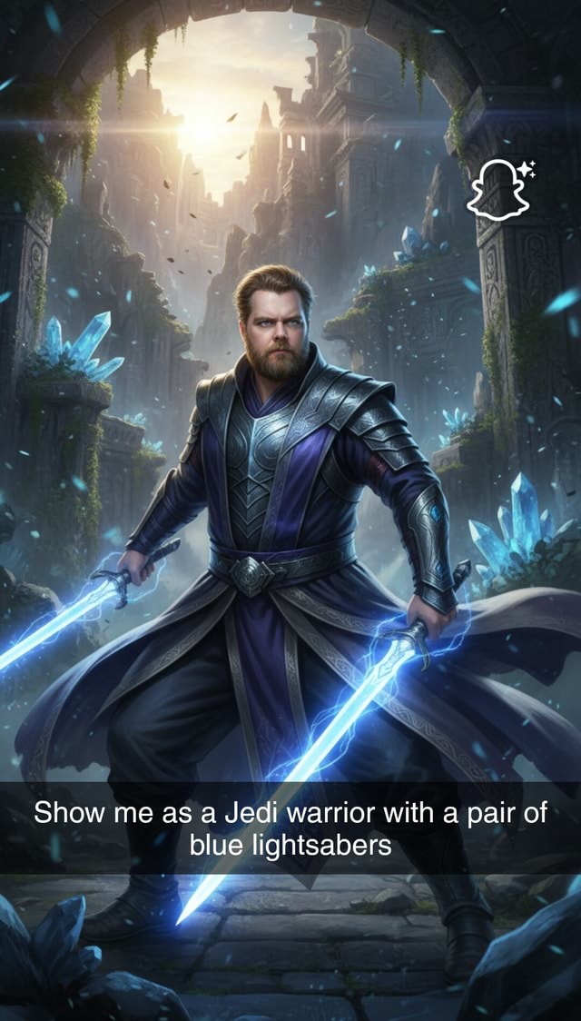 Show me as a Jedi warrior with a pair of blue lightsabers - America’s ...