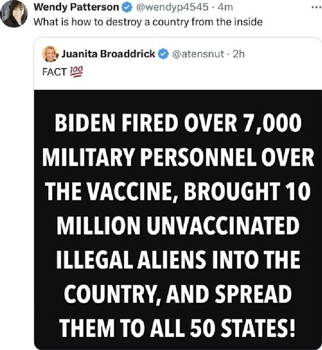 Wendy Patterson @wendyp4545 - dim \Y What is how to destroy a country ...