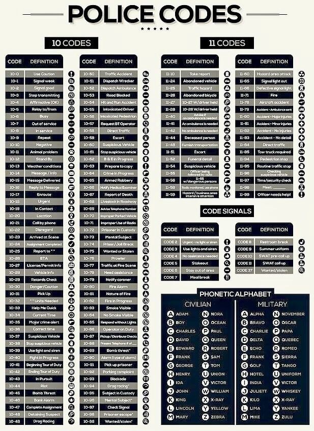 POLICE CODES 10 CODES ILCODES: CODE SIGNALS PHONETIC ALPHABET MILITARY ...