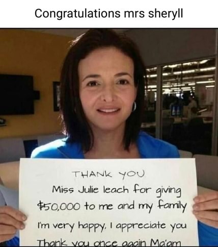 Congratulations mrs sheryl THANK YOU Miss Julie leach For giving ...