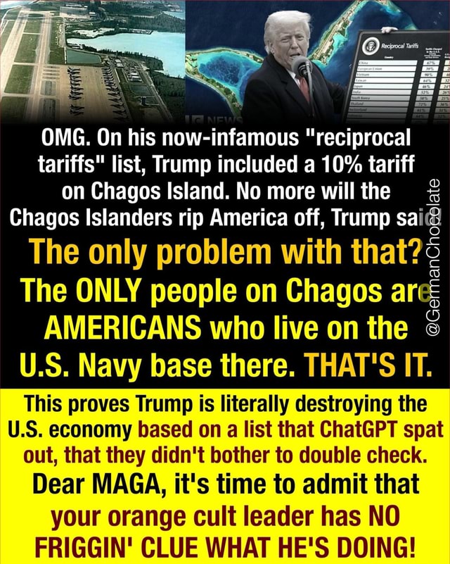 OMG. On his now-infamous "reciprocal tariffs" list, Trump included a 10 ...