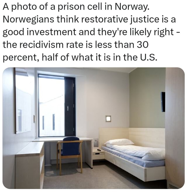 A photo of a prison cell in Norway. Norwegians think restorative ...