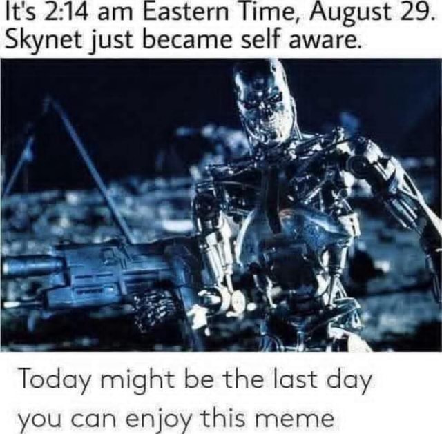T's am Eastern Time, August 29. Skynet just became self aware. I EN ...