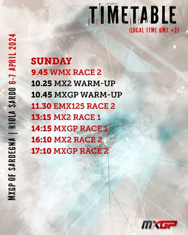 TIMETABLES | MXGP of SARDEGNA 2024 Here the official Timetables for the ...
