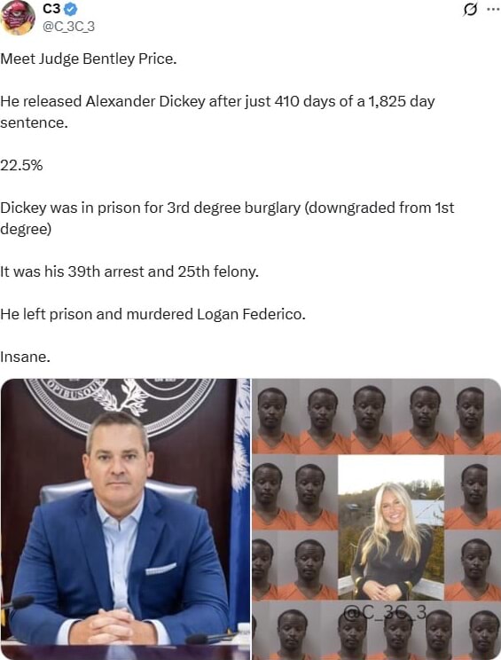 Meet Judge Bentley Price. He released Alexander Dickey after just 410 days of a 1,825 day ...