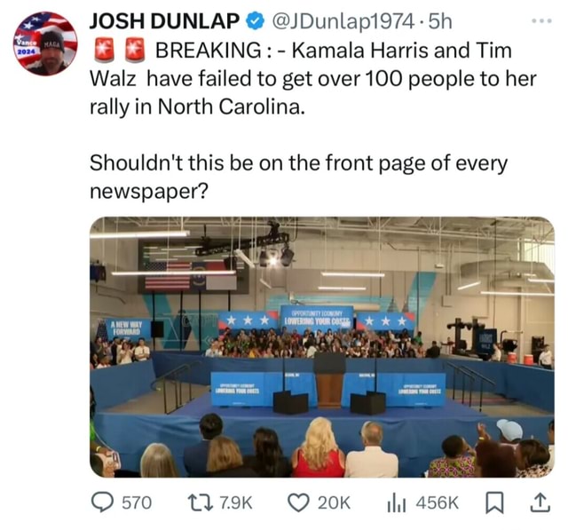 BREAKING: - Kamala Harris and Tim Walz have failed to get over 100 ...