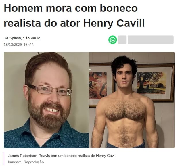 Homem mora com boneco realista do ator Henry Cavill De Splash, Paulo ...