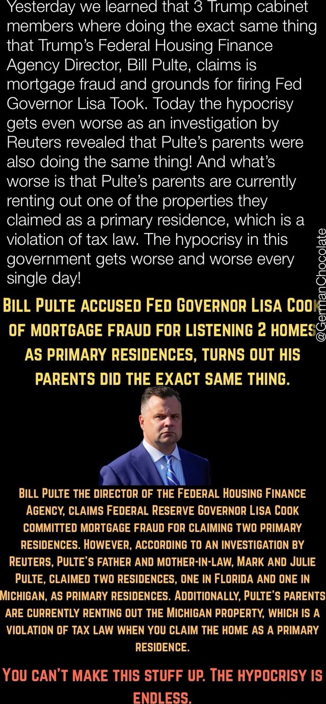 Yesterday we learned that 3 rump cabinet members where doing the exact same thing that Trump's ...